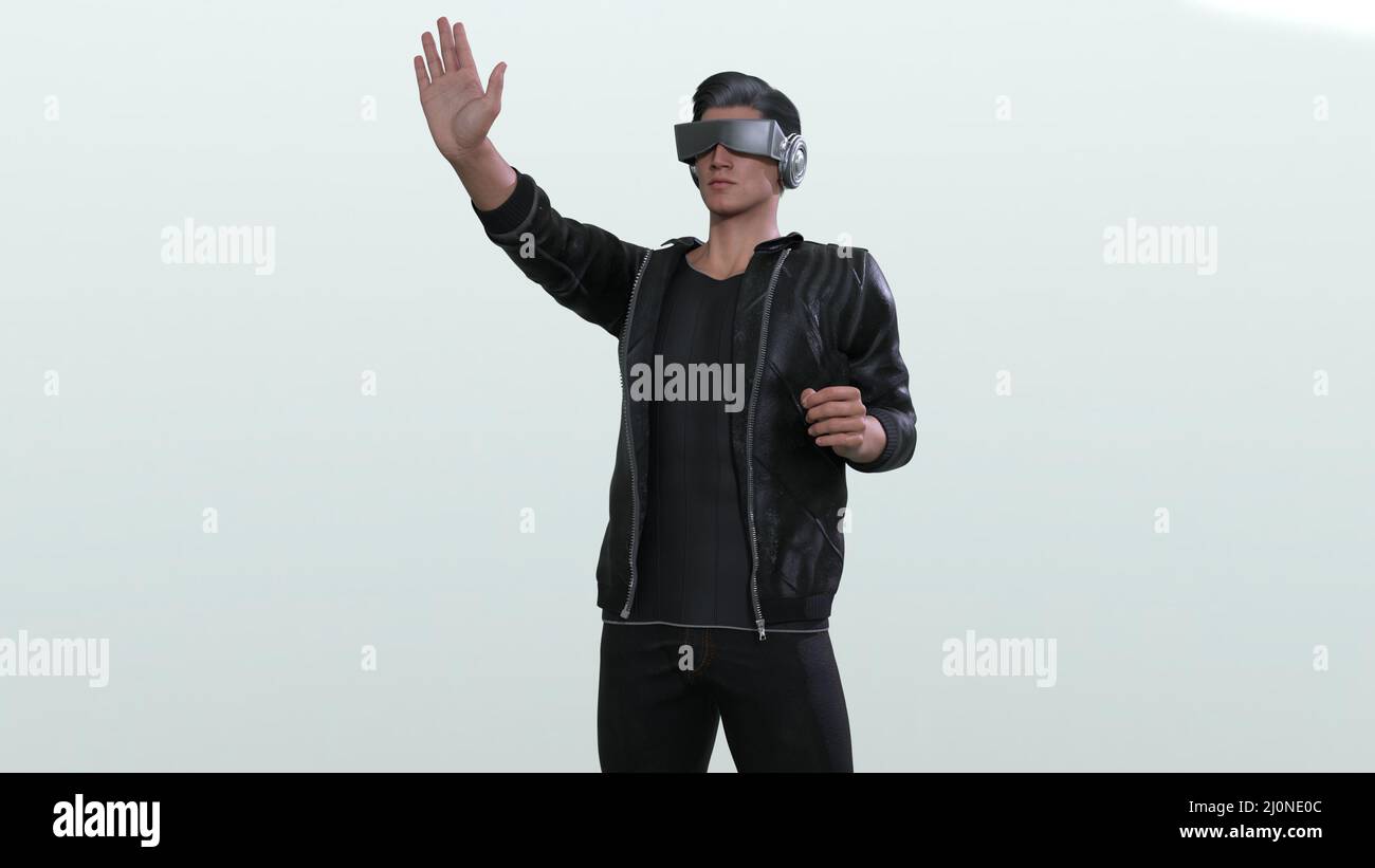 3D Render: Male character wearing Virtual Reality Headset to have an ...