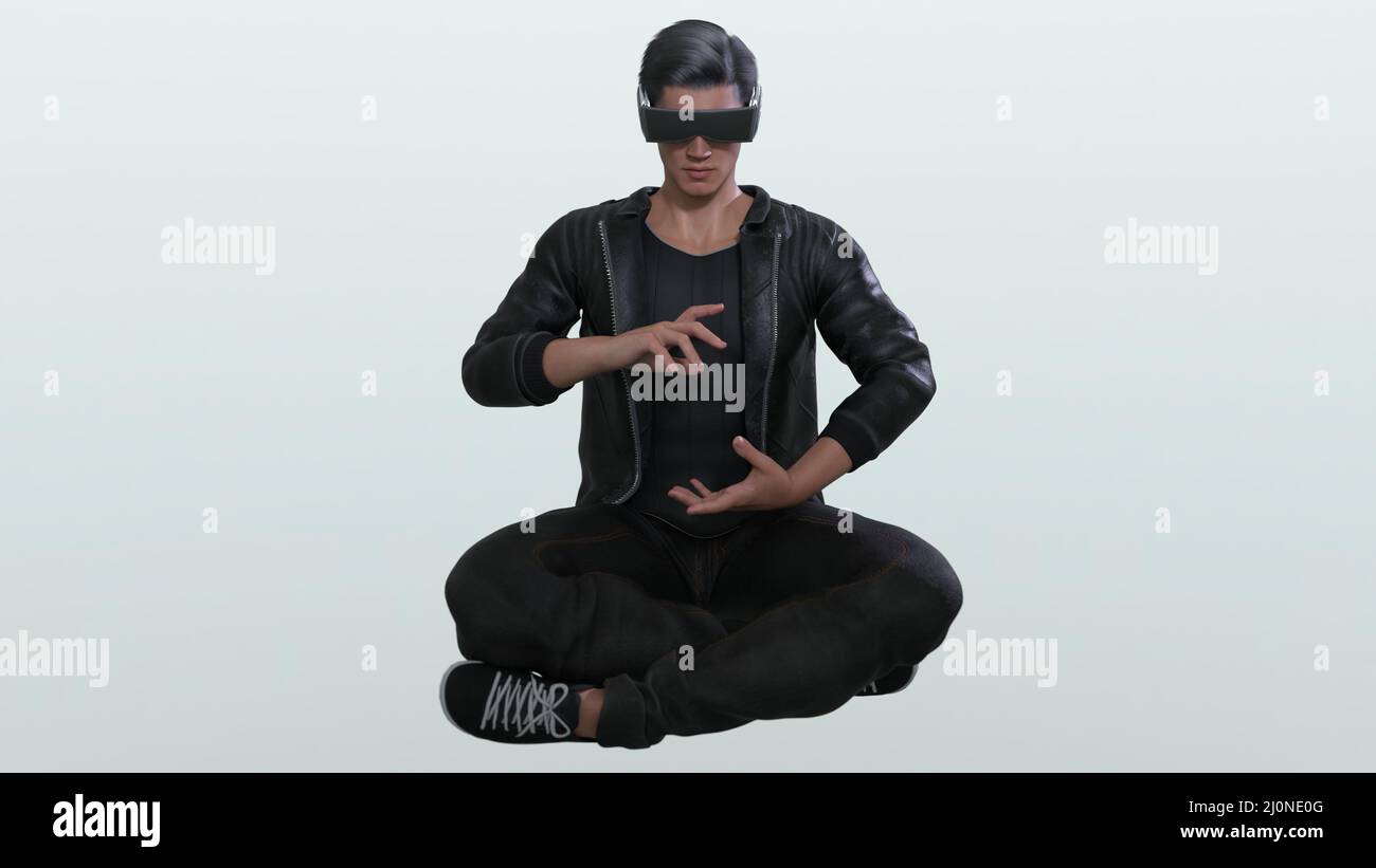3D Render: Male character wearing Virtual Reality Headset to have an ...
