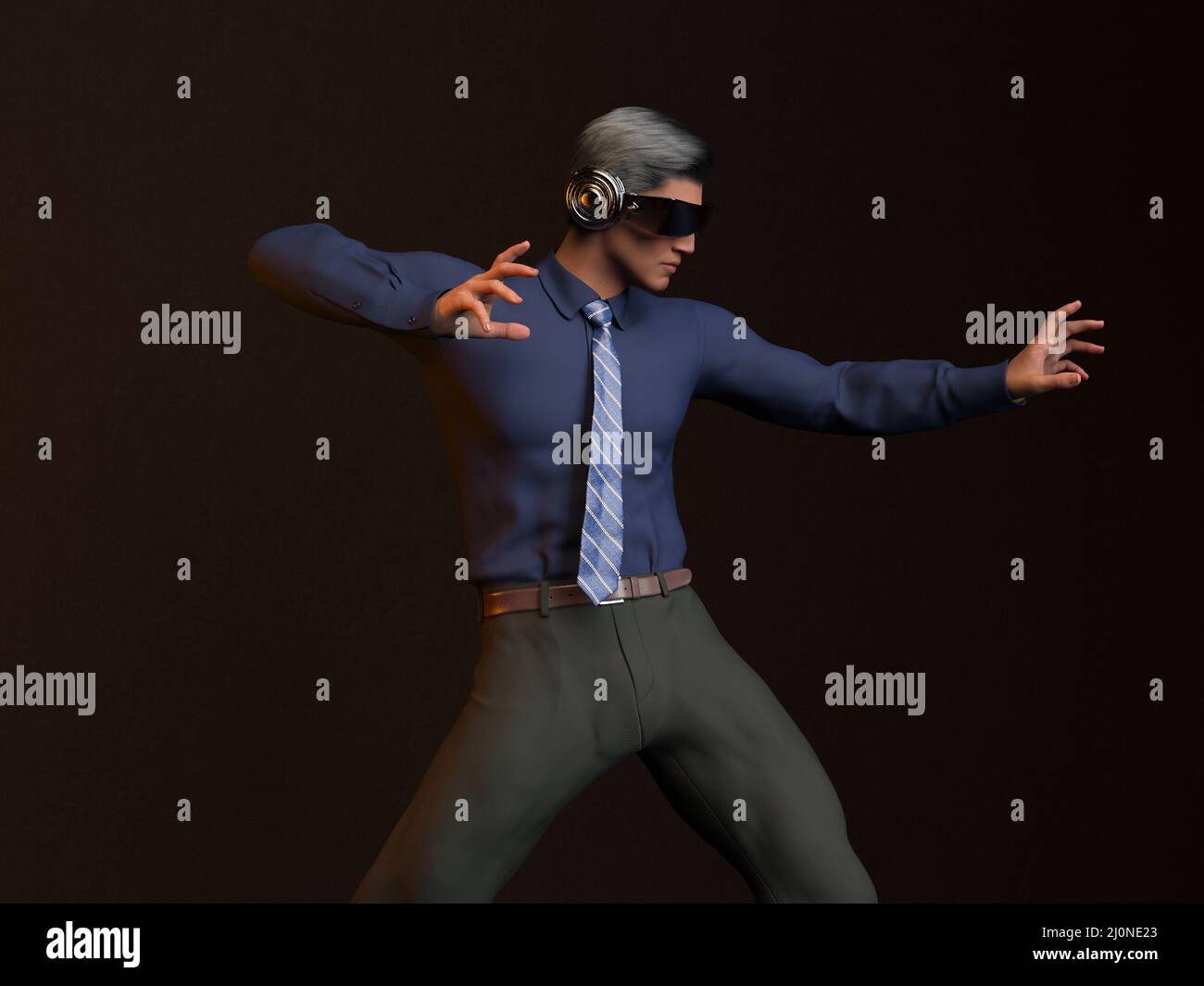 3D Render: Male character wearing Virtual Reality Headset to have an ...