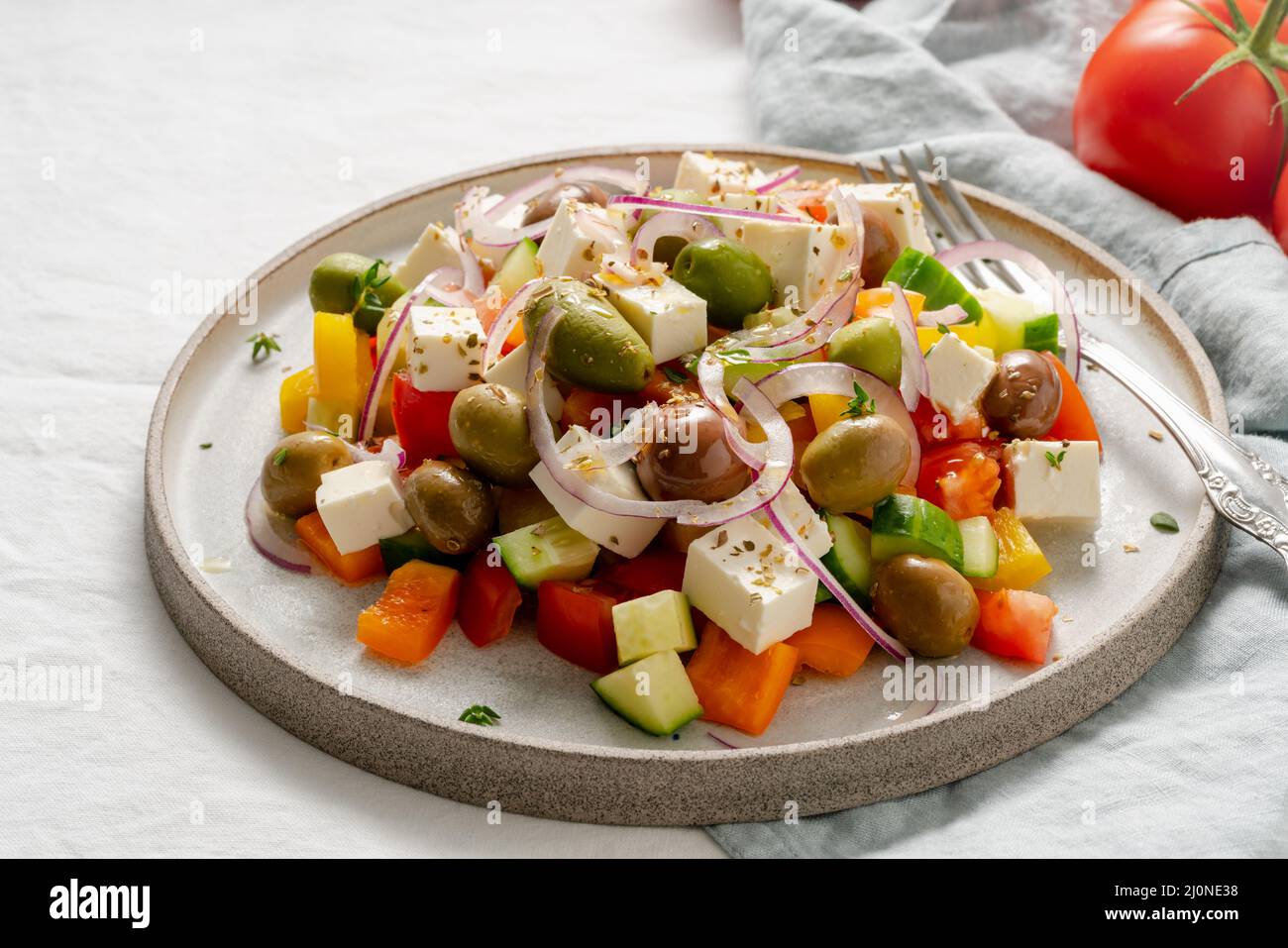 Greek village salad horiatiki with feta cheese and vegetables ...