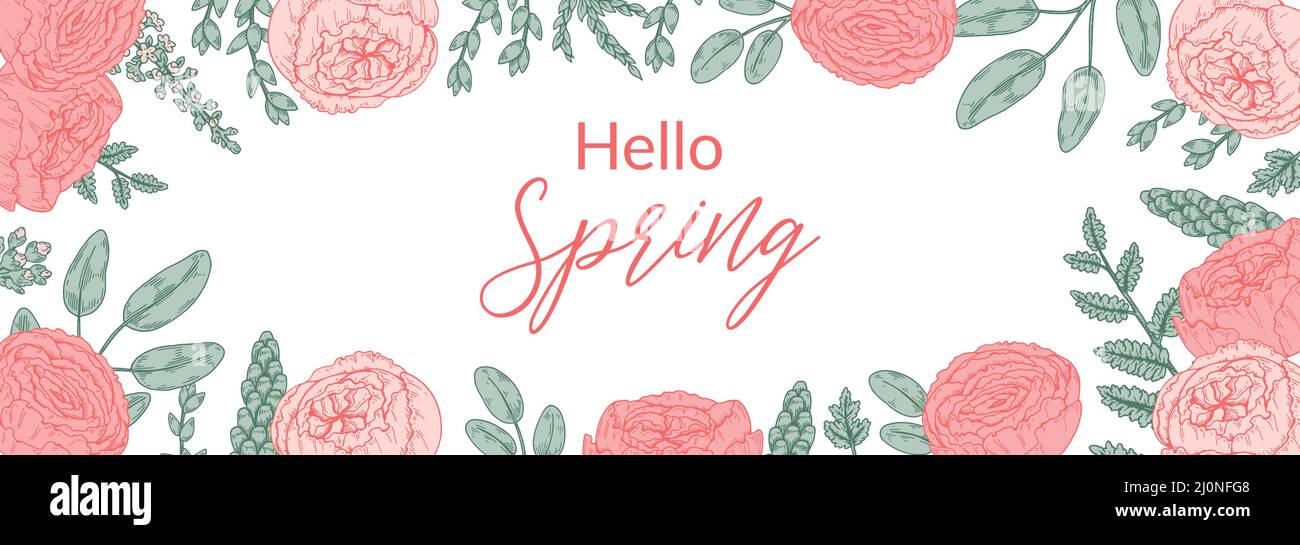 Gentle spring design with floral elements. Hand drawn vector ...