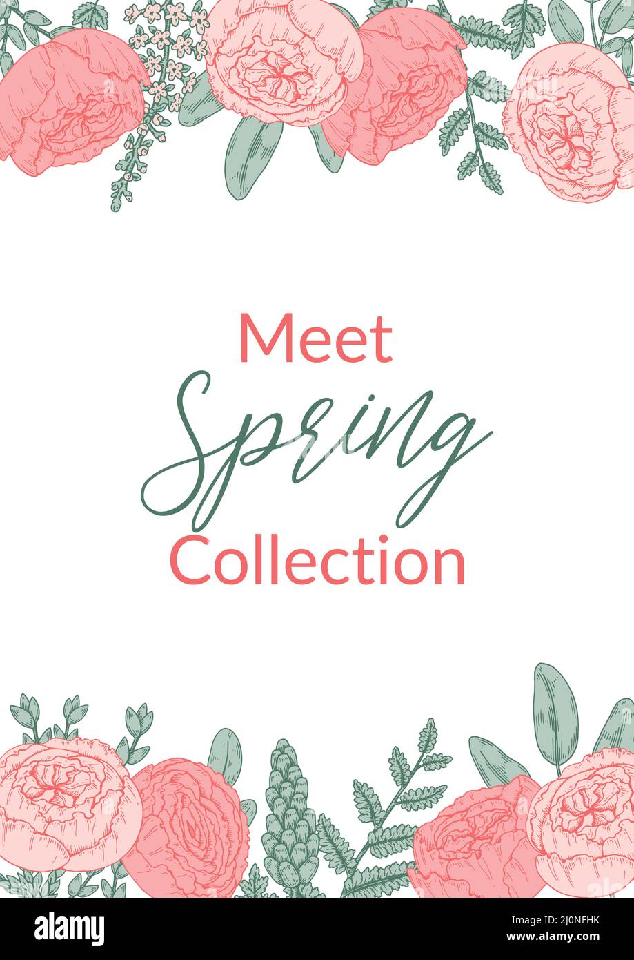 Gentle spring design with floral elements. Hand drawn vector ...