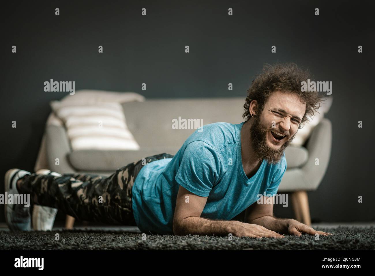 Lazy Guy Does Plank The Last Seconds. Lazy Man Does Plank With Funny ...