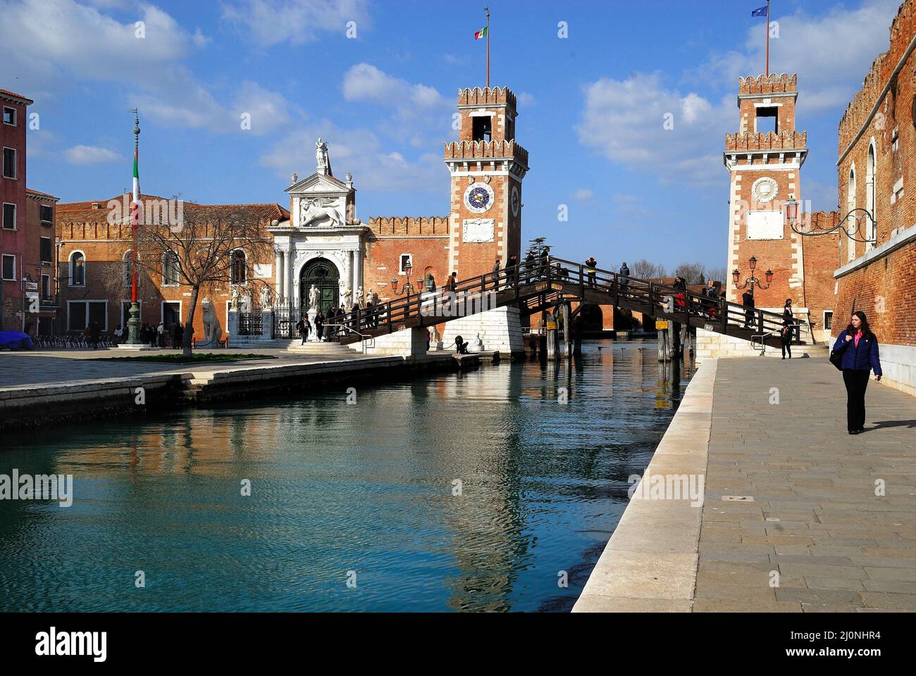 Venice, Italy. The main gate of the Arsenale and the Arsenale bridge or ...