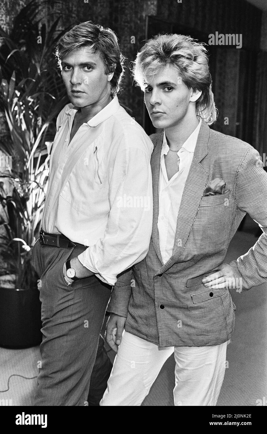 Simon Le Bon & Nick Rhodes from music group Duran Duran.20th July 1983 ... Simon Le Bon & Nick Rhodes from music group Duran Duran.20th July 1983 ...