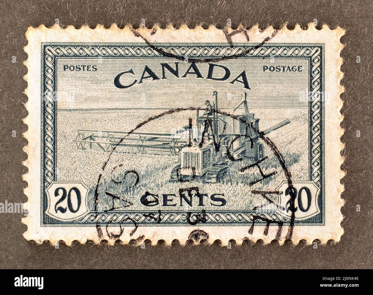 cancelled postage stamp printed by Canada, that shows Combine ...