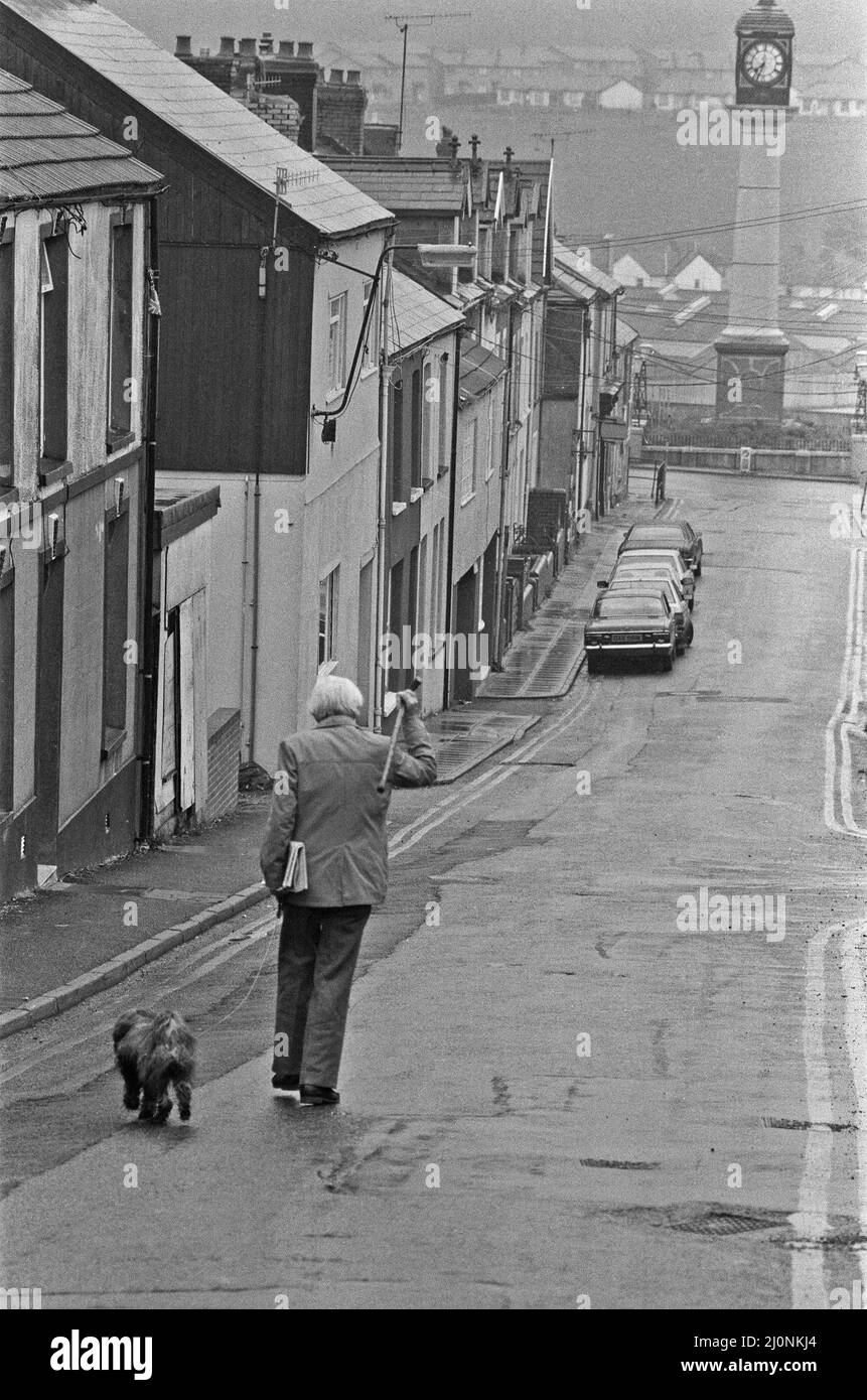 Labour Party Leader Michael Foot walks his dog Dizzie in Tredegar ...