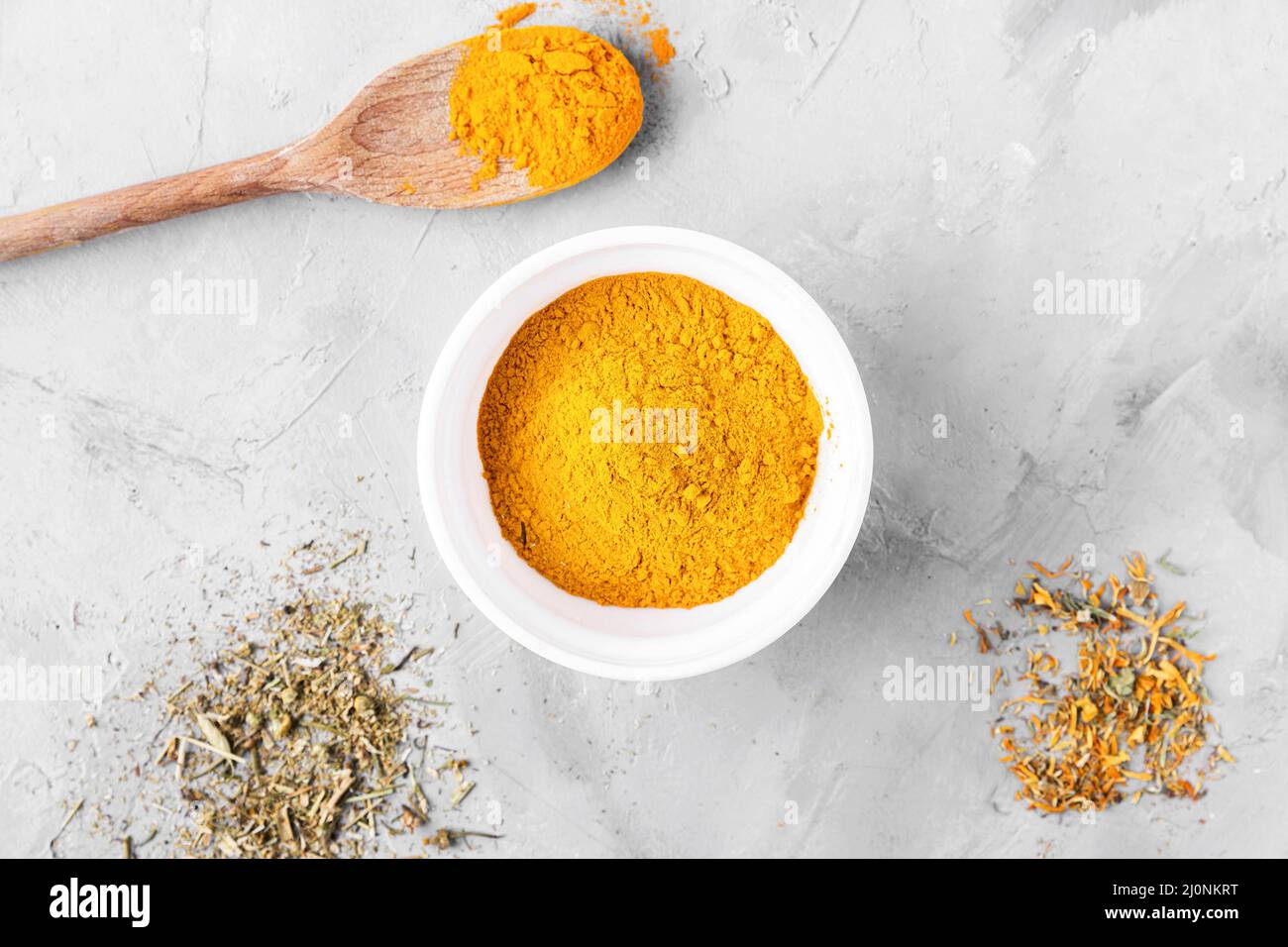 Top view turmeric condiment concept. High quality and resolution ...