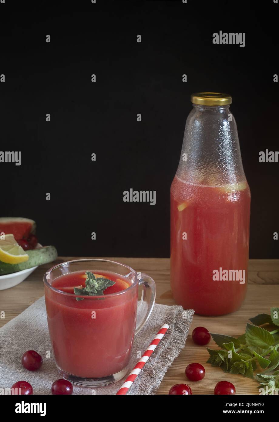 Watermelon juice with lemon and cherry berries Stock Photo - Alamy