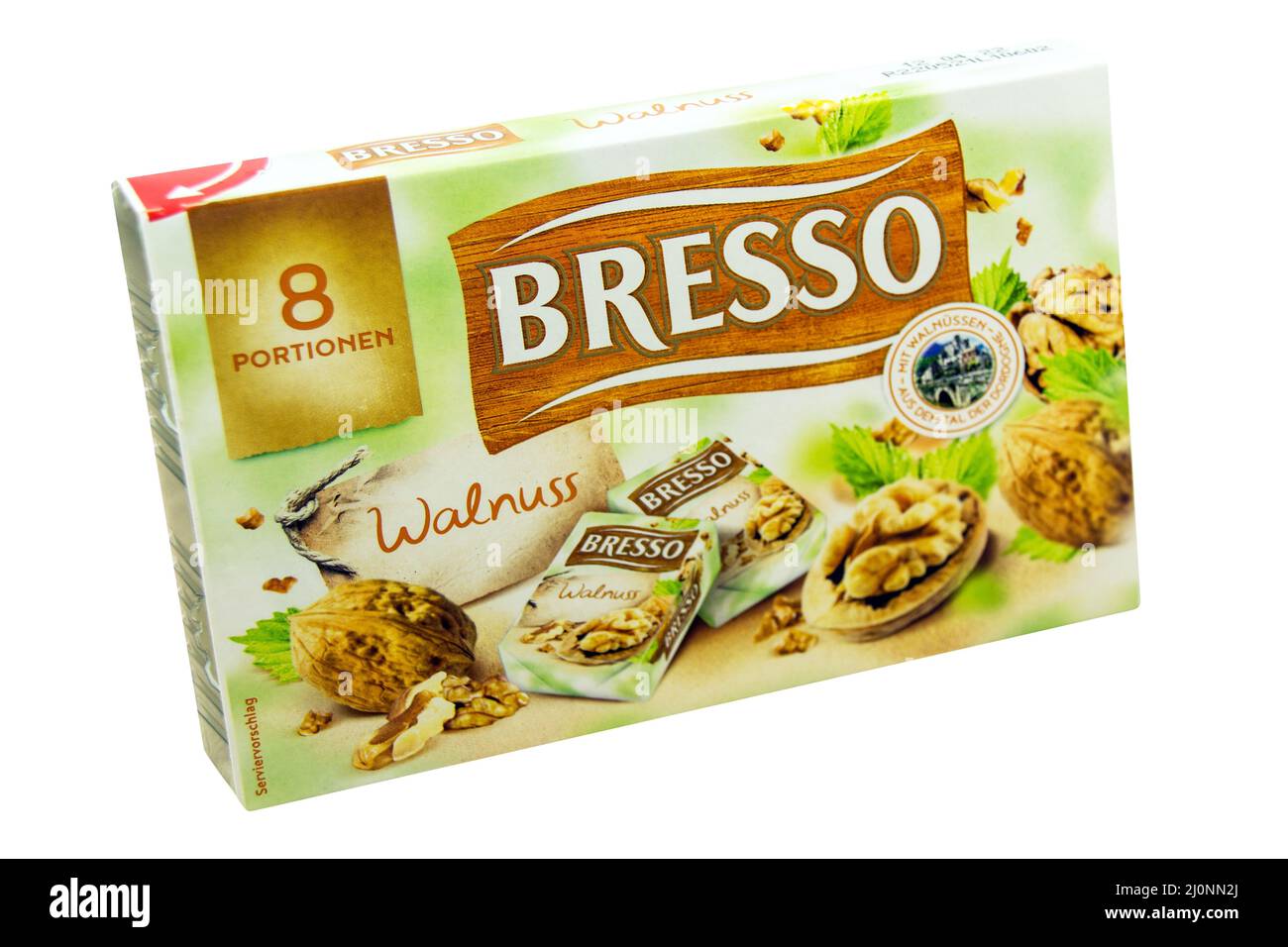 Hamburg, Germany - March 20 2022: 8 Portionen Bresso Walnuss mit ...