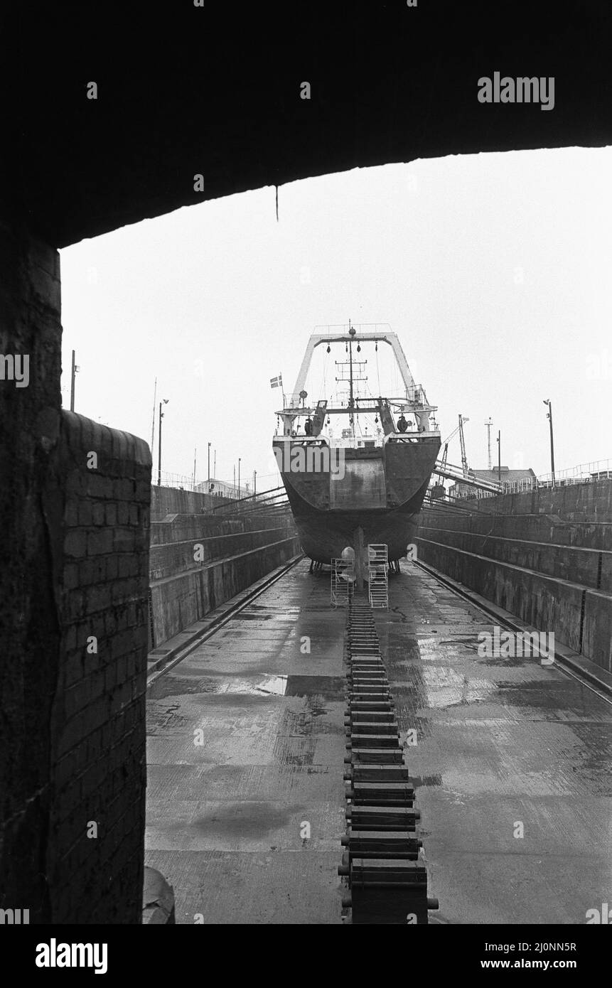 The Thor Trawl factory trawler seen here in a Hull dry dock undergoing ...