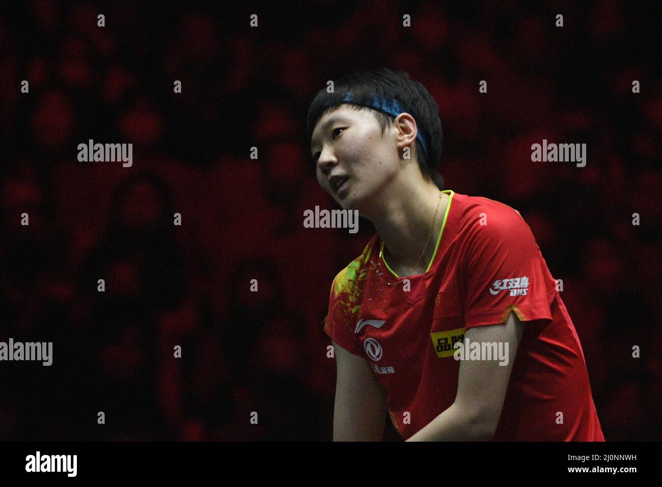Singapore. 20th Mar, 2022. Wang Manyu of China reacts during the women ...