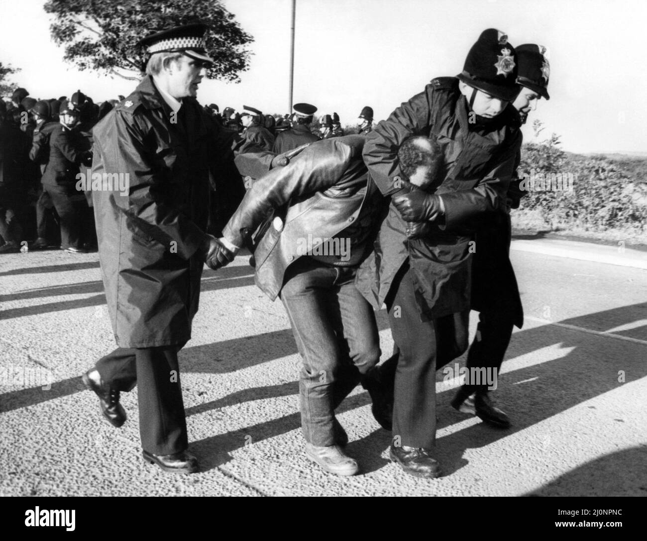 The National Miners Strike 1984 A miner is led away by police at ...