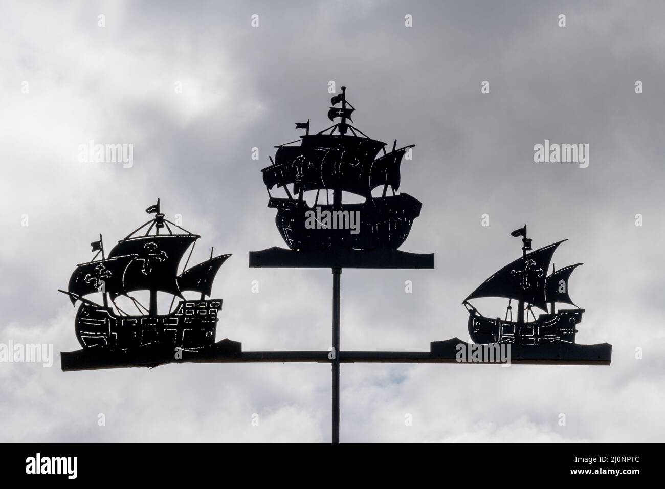 La Rabida, Spain - 14 March, 2022: close-up view of the three ships of ...
