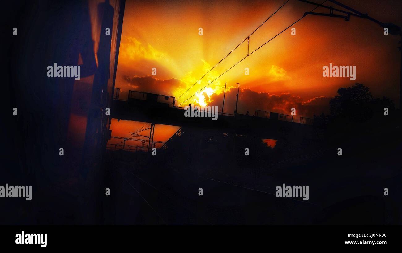 Sunset. Sunrise. Red colour sky. Beautiful sunset. Red colour sky Stock ...