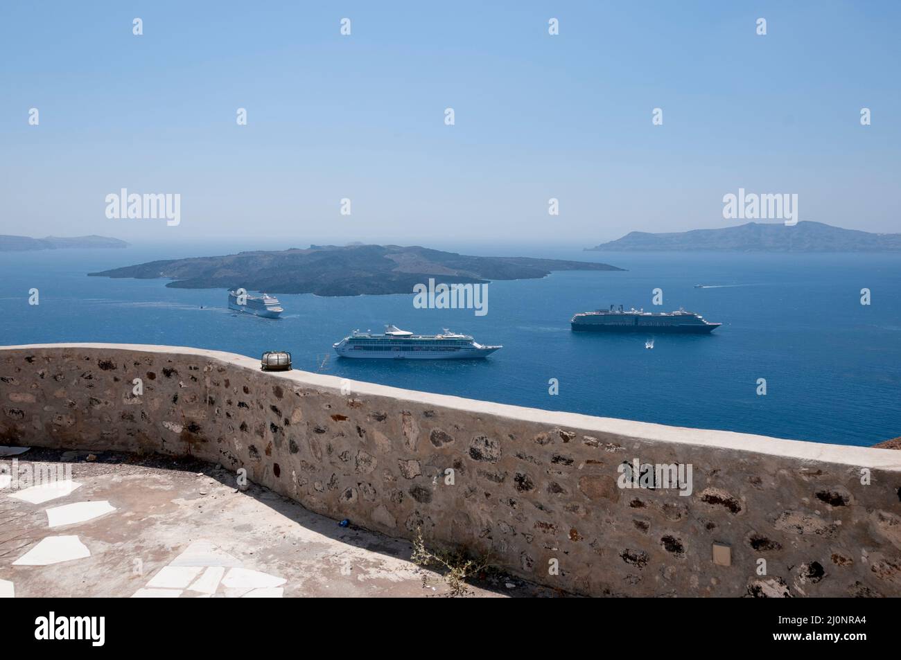 Panoramic view of the volcanic caldera from a terrace in the village of ...