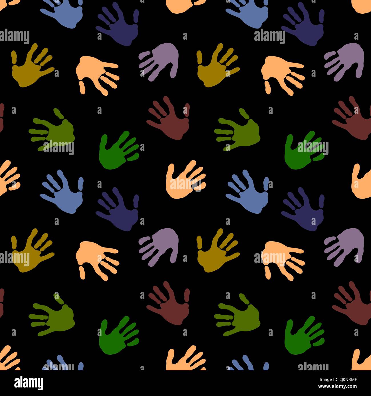 Seamless coloured handprint pattern for fabrics and packaging and gifts ...