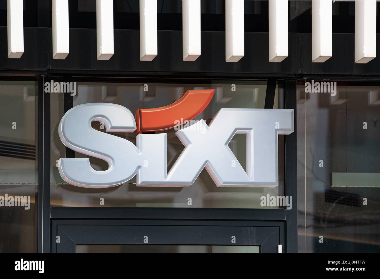 Logo of the car sharing company Sixt seen in the Parstadt Schwabing in ...