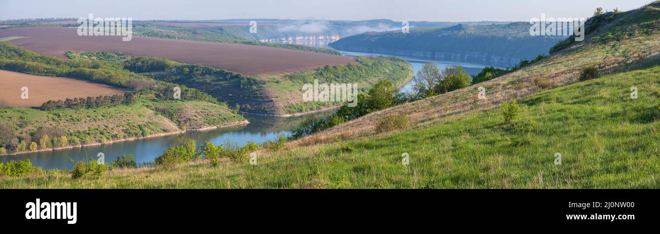 Amazing spring view on the Dnister River Canyon with picturesque rocks ...