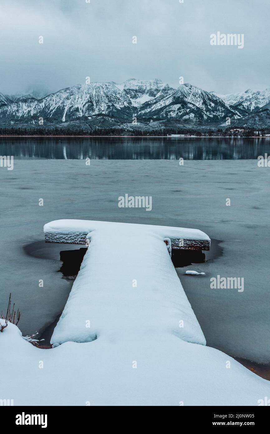 The Hopfensee with the AllgÃ¤u Alps in winter. Germany Stock Photo - Alamy