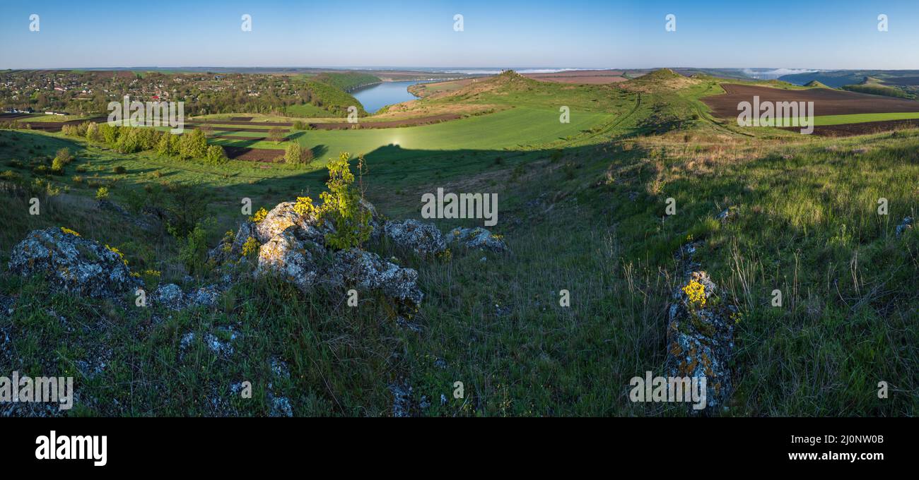 Amazing spring view on the Dnister River Canyon with picturesque rocks ...
