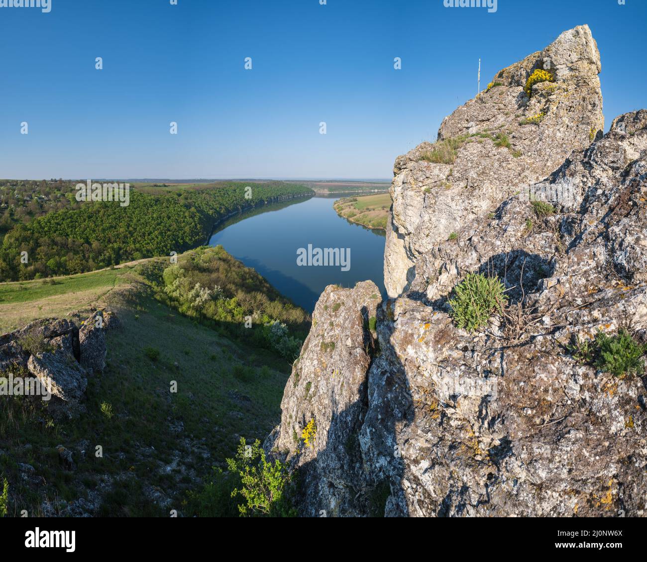 Amazing spring view on the Dnister River Canyon with picturesque rocks ...