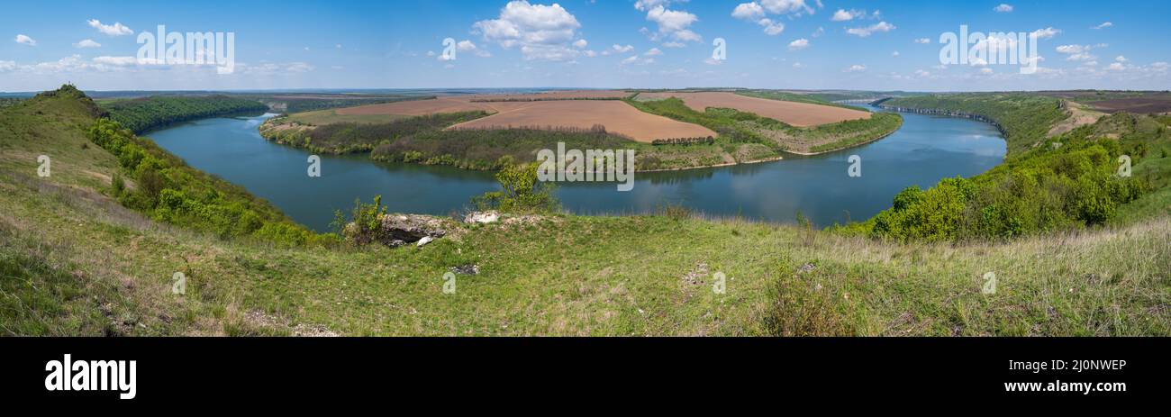 Amazing spring view on the Dnister River Canyon with picturesque rocks ...
