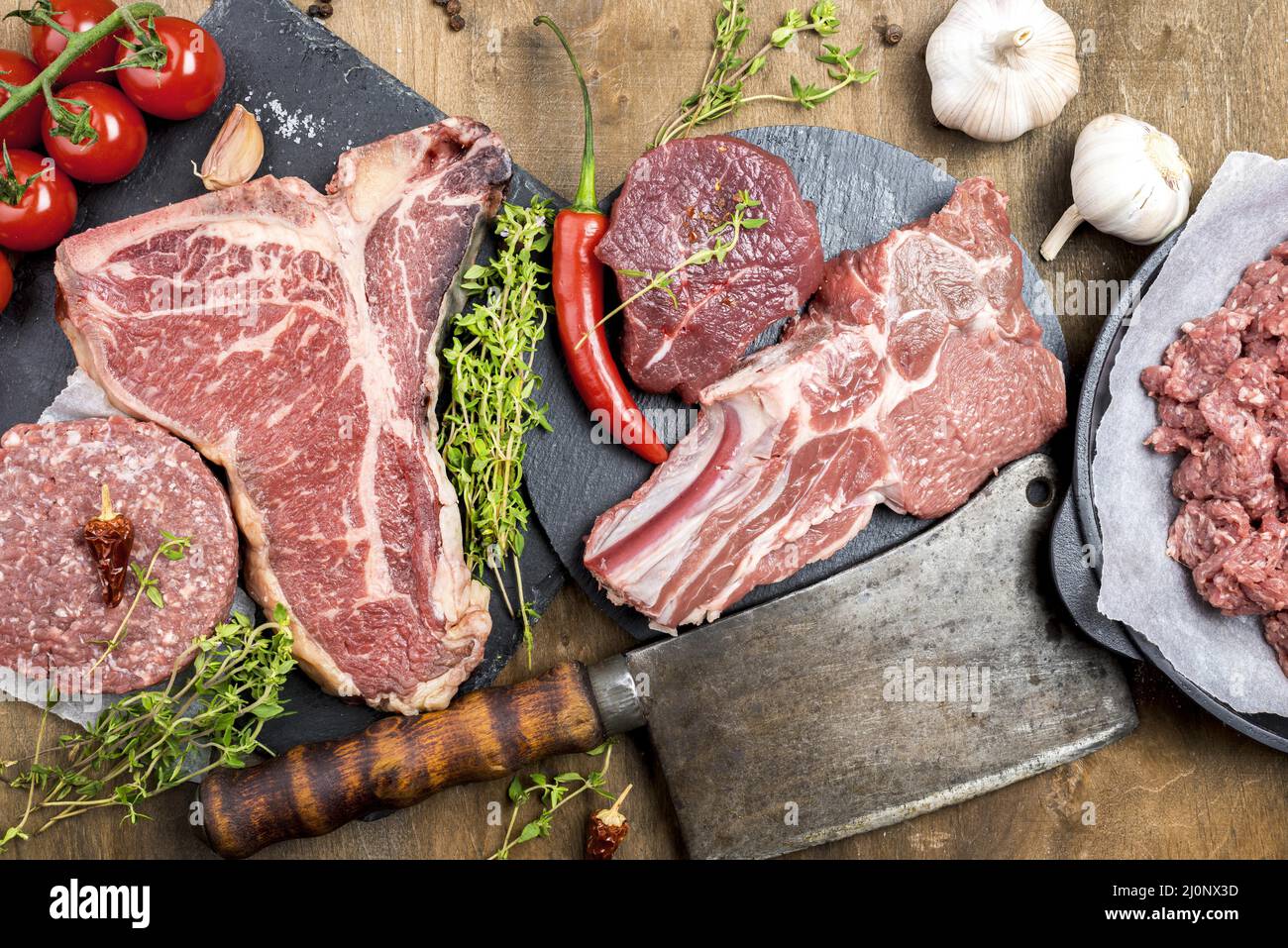 Top view meat with garlic herbs. High quality and resolution beautiful ...