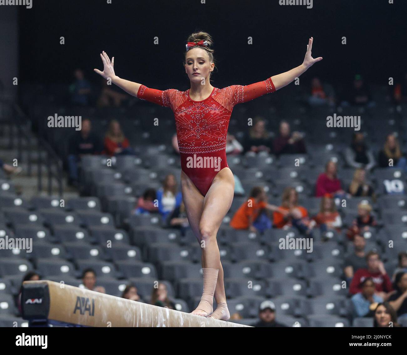 March 19, 2022: Arkansas' Kennedy Hambrick performs on the balance beam ...