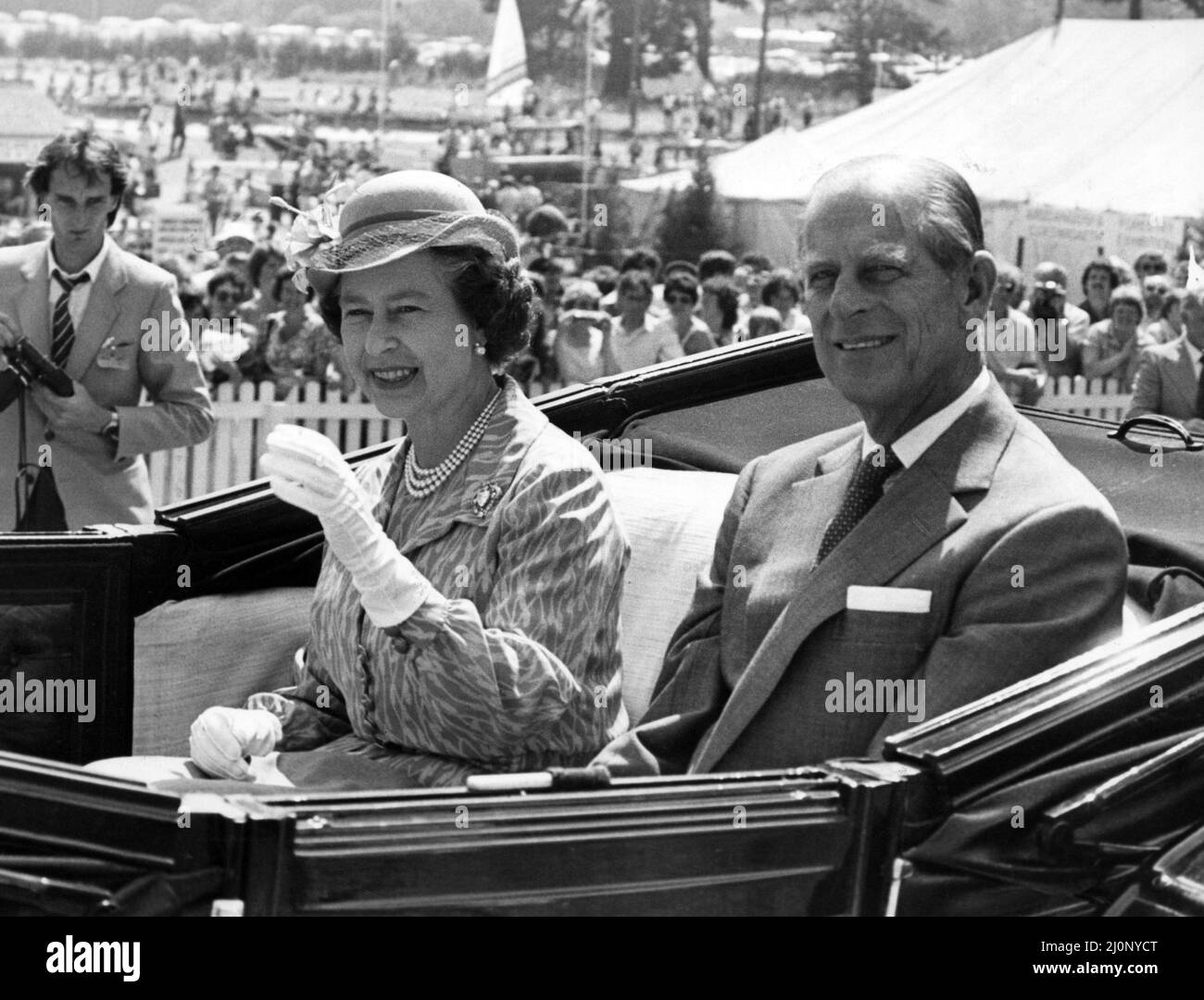 A smiling Queen and Duke of Edinburgh pictured during their visit to ...