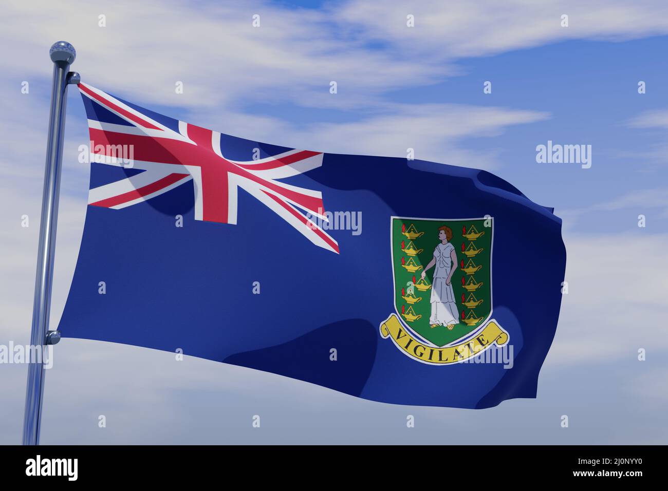 3D illustration of the waving flag of the British Virgin Islands with a ...
