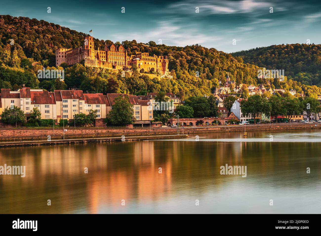 Panoramic view of Heidelberg old town and ruins of Heidelberg Castle ...