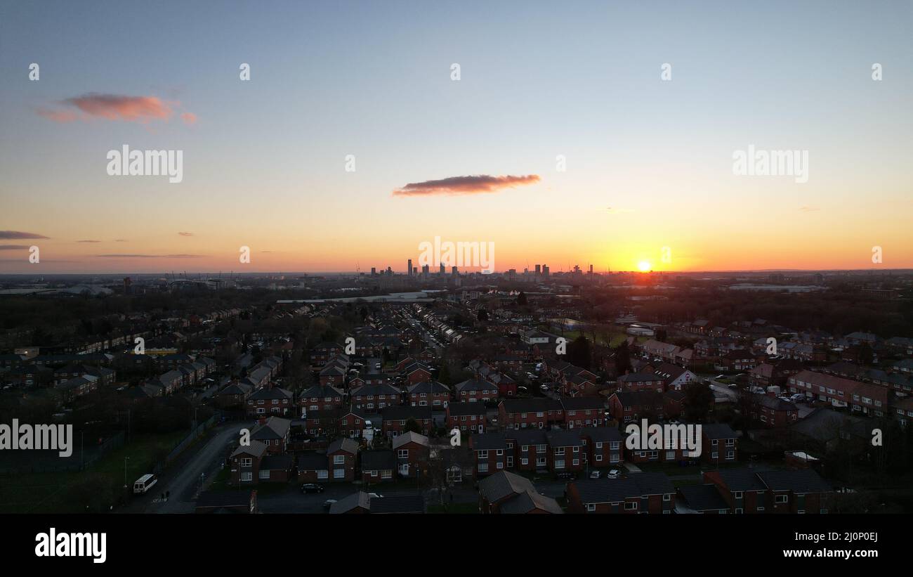 Aerial view of a beautiful cityscape with many buildings in Manchester ...
