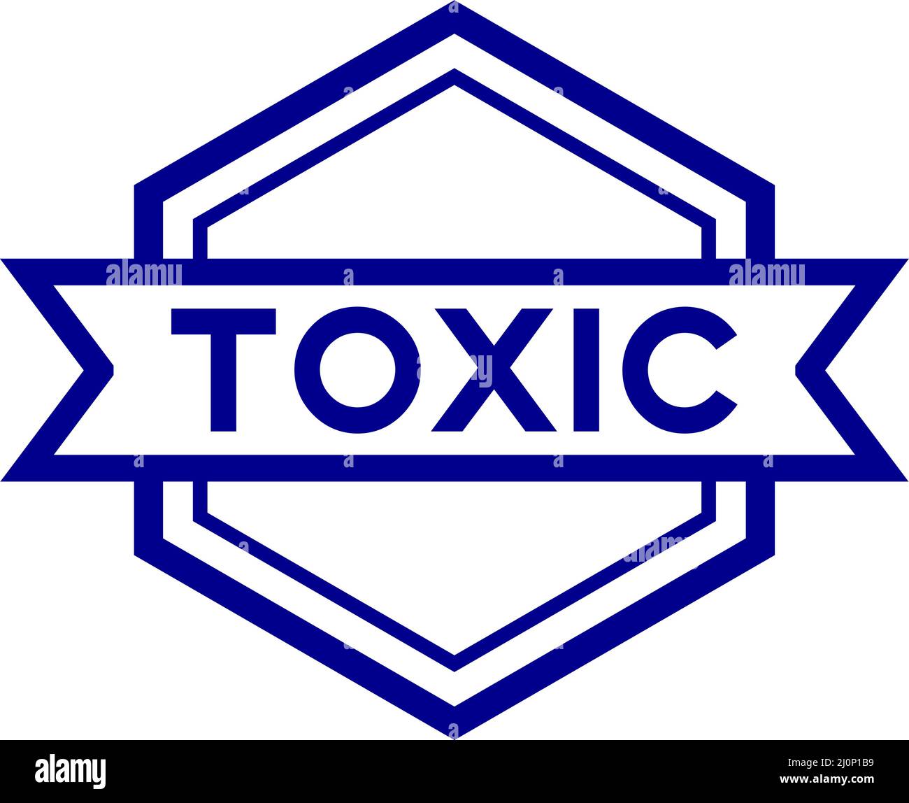 Vintage hexagon label banner with word toxic in blue color on white ...