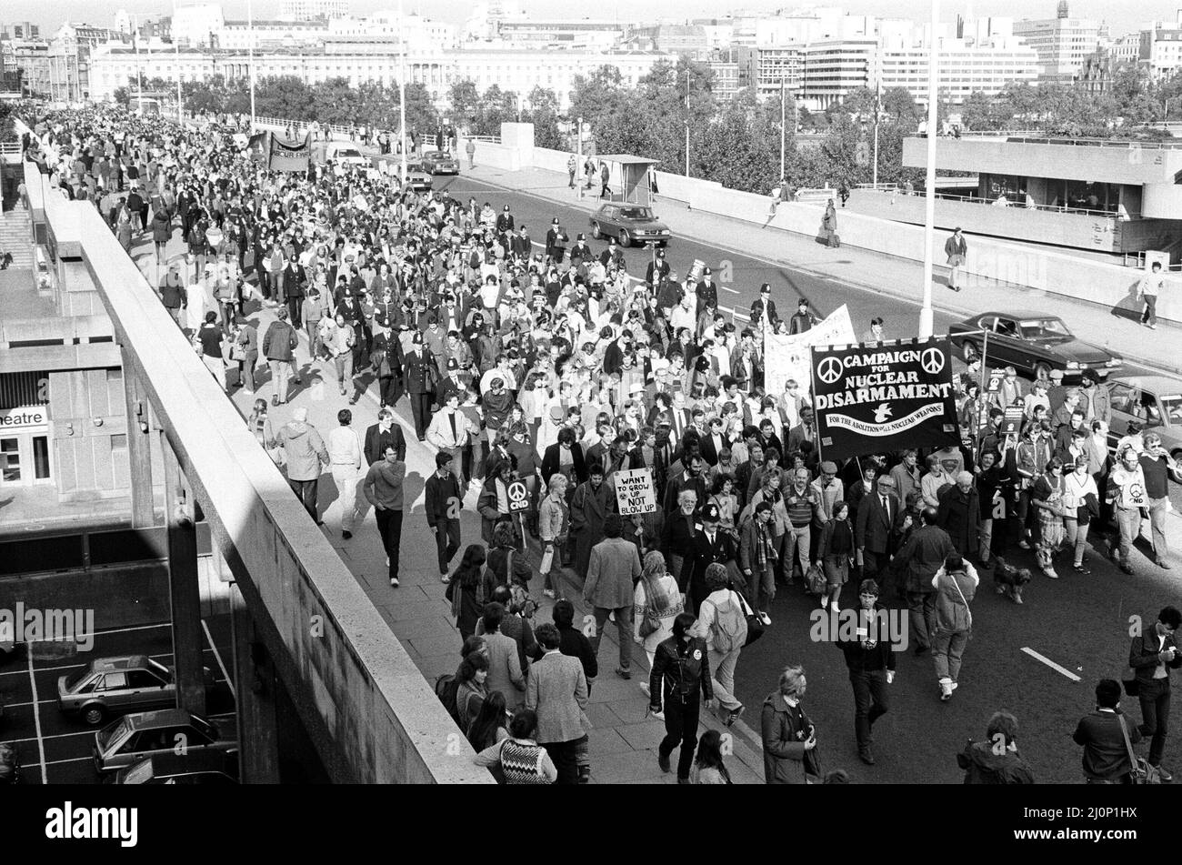 CND Peace March in London October 1983.Michael Foot leads the rally ...