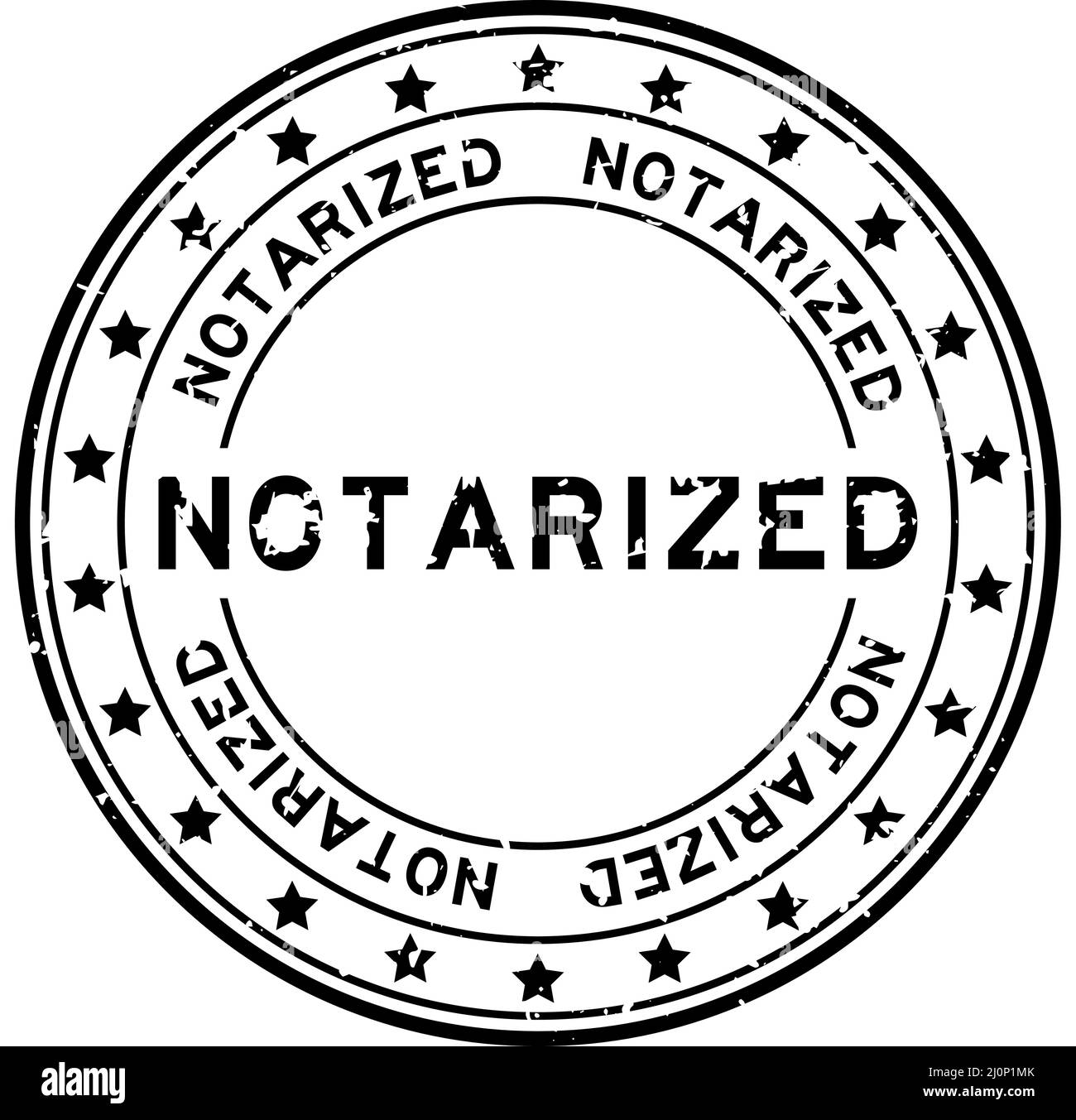 Grunge black notarized word with star icon round rubber seal stamp on ...