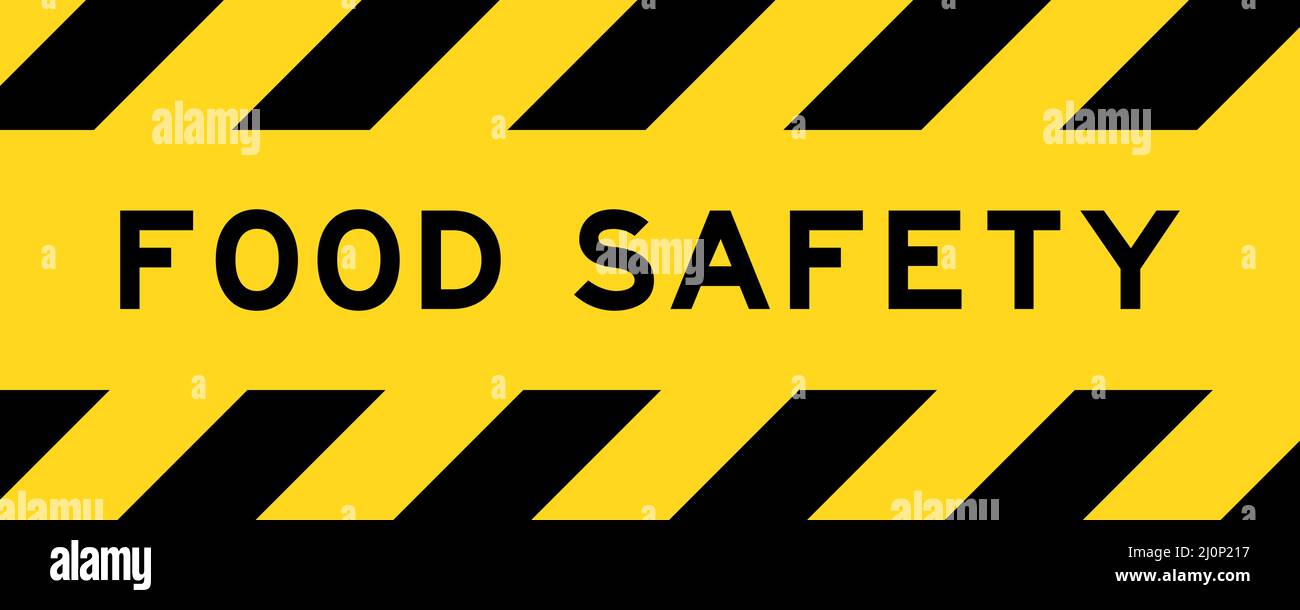 Yellow and black color with line striped label banner with word food ...