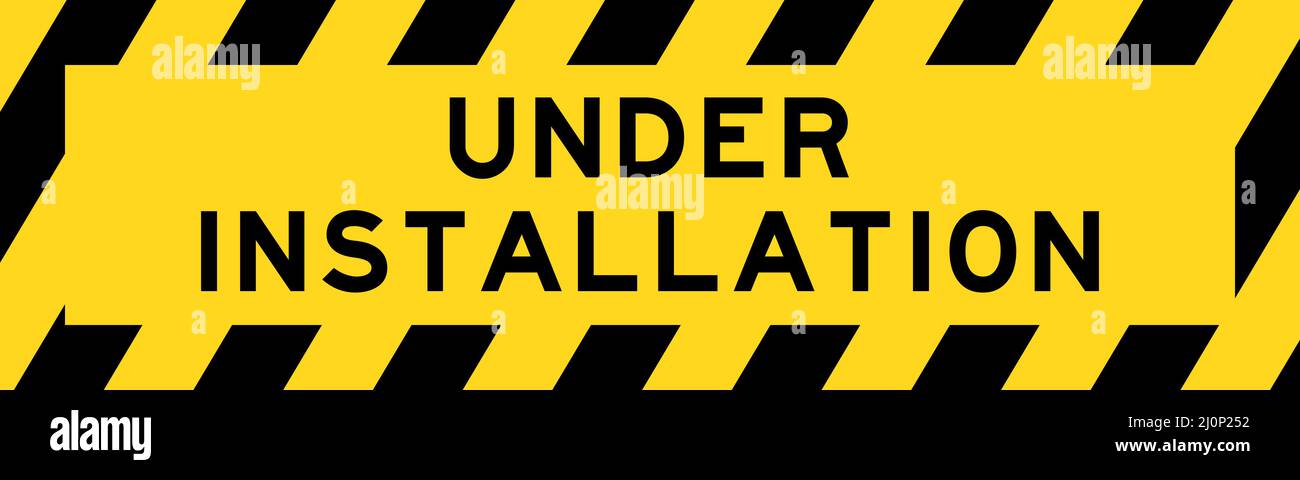 Yellow and black color with line striped label banner with word under ...