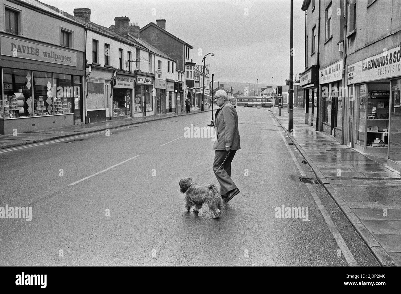 Labour Party Leader Michael Foot walks his dog Dizzie in Tredegar ...