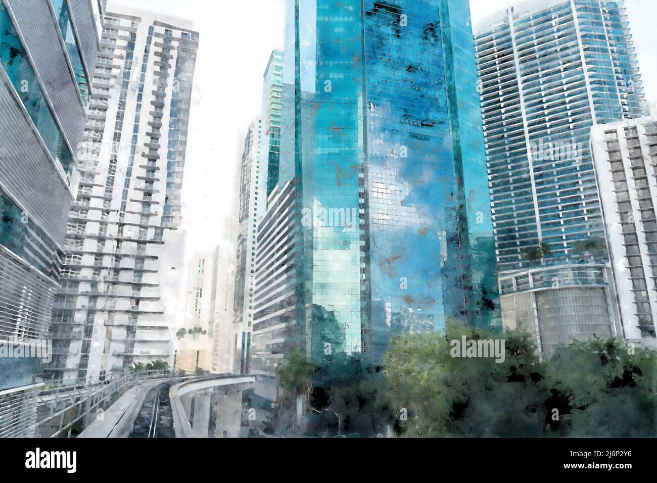 Miami skyline drawing hi-res stock photography and images - Alamy