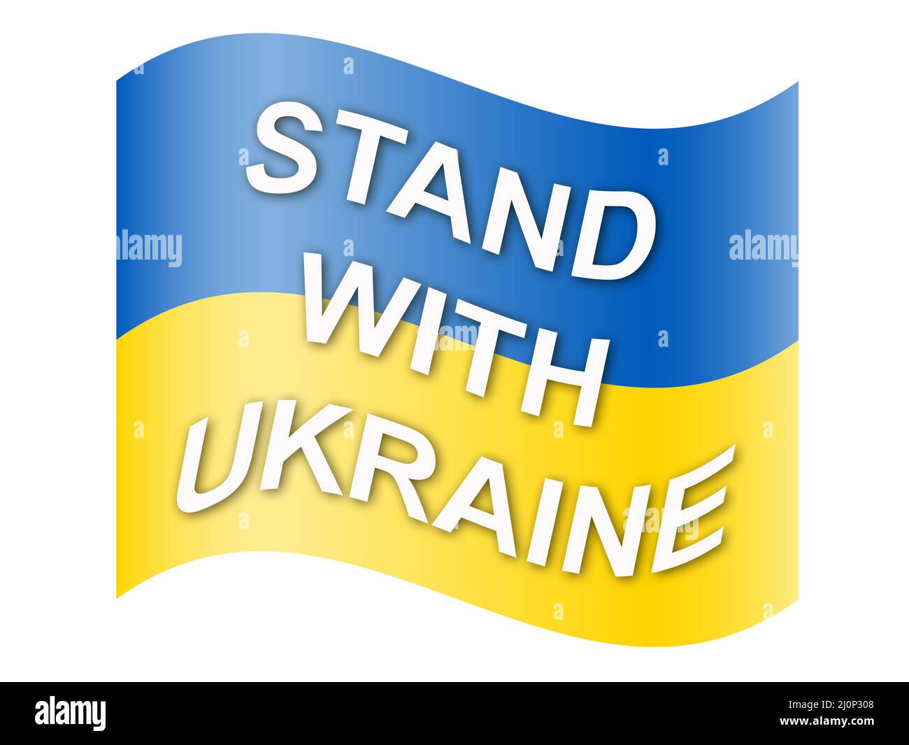 illustration of Stand with Ukraine slogan on waved Ukrainian flag on ...
