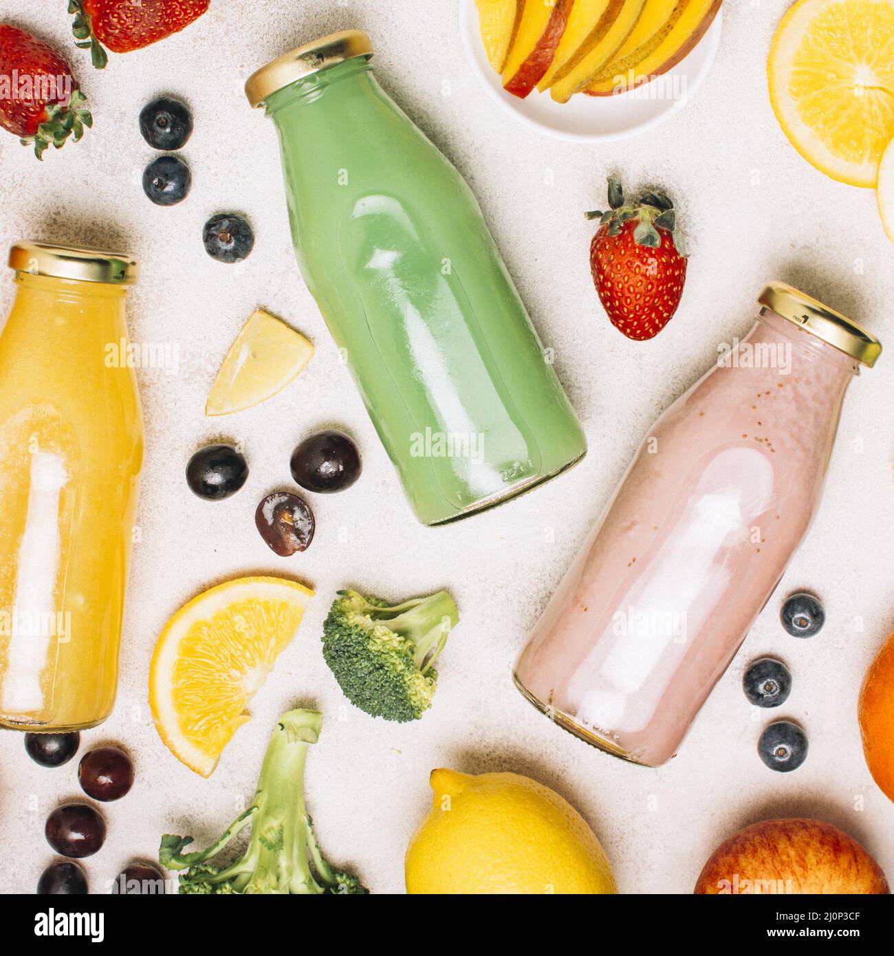 Squared colorful arrangement with smoothies. High quality and ...