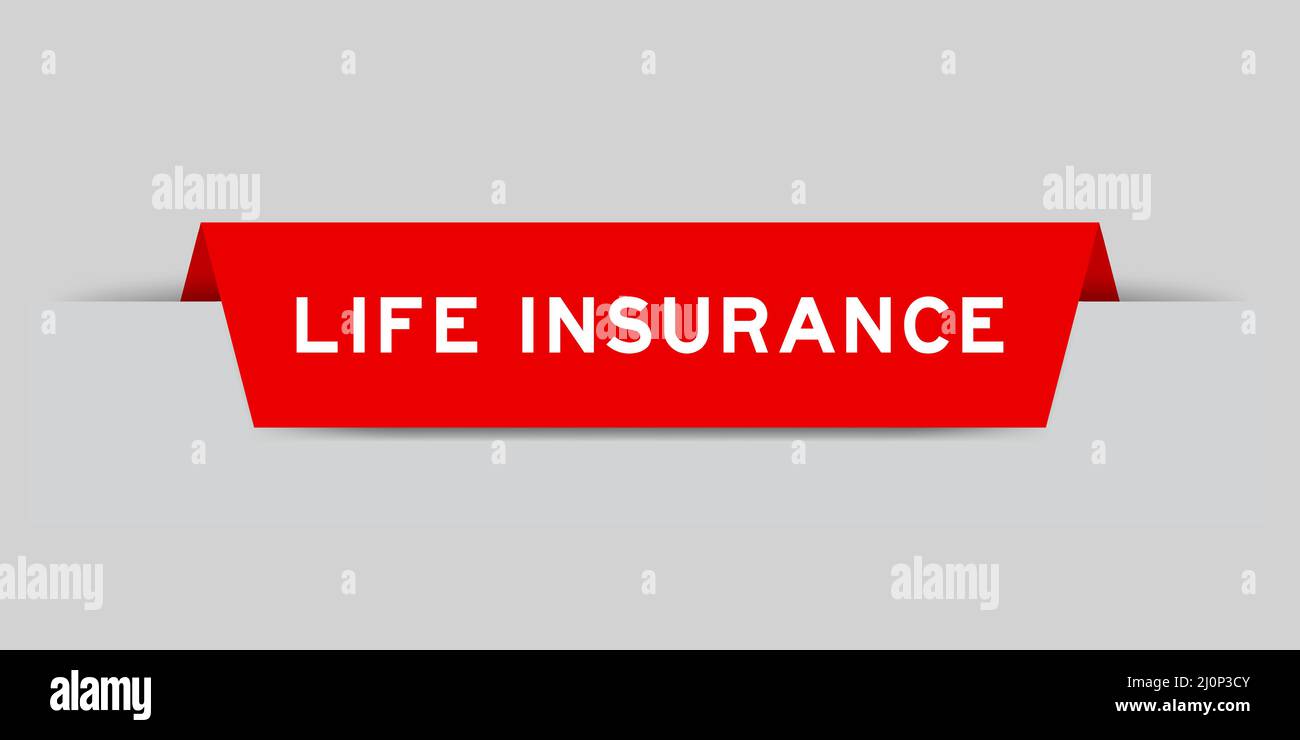 Red color inserted label with word life insurance on gray background ...