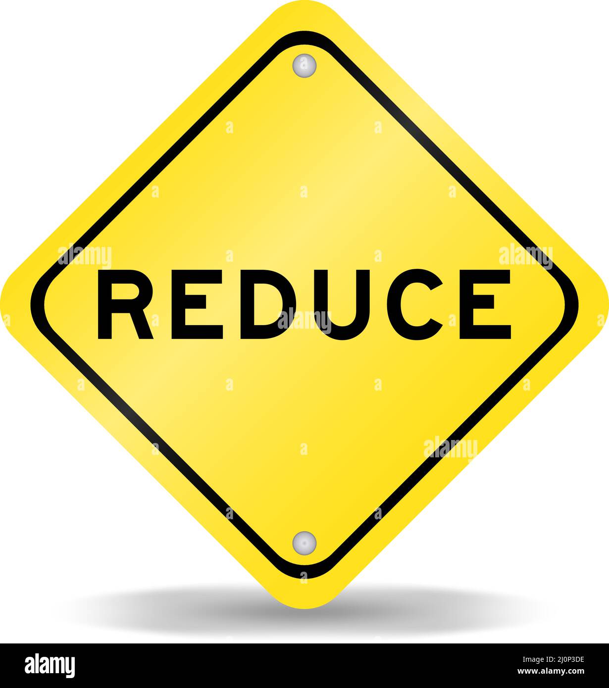 Yellow color transportation sign with word reduce on white background ...