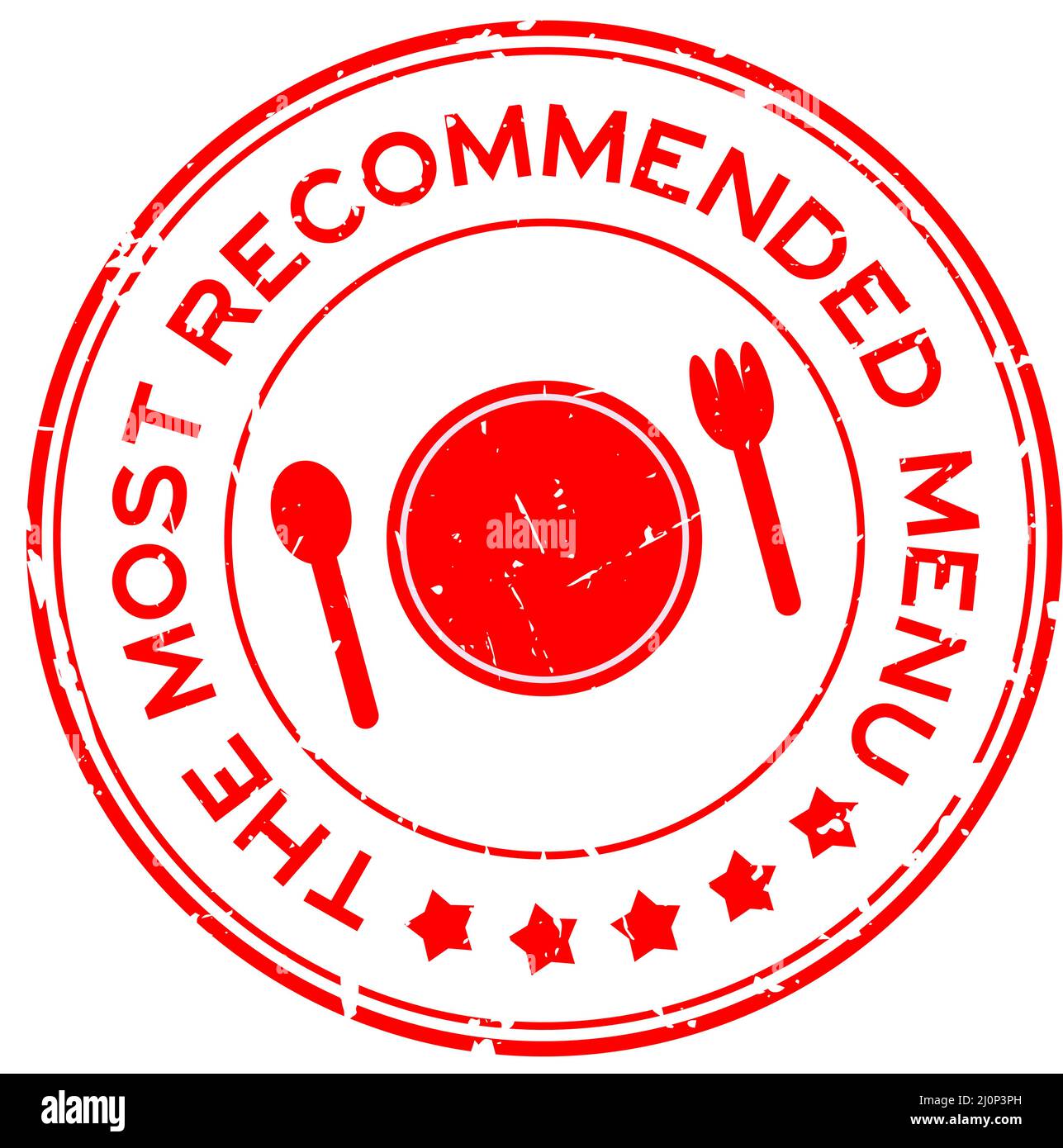 Grunge red the most recommended menu word with dish, spoon and fork ...