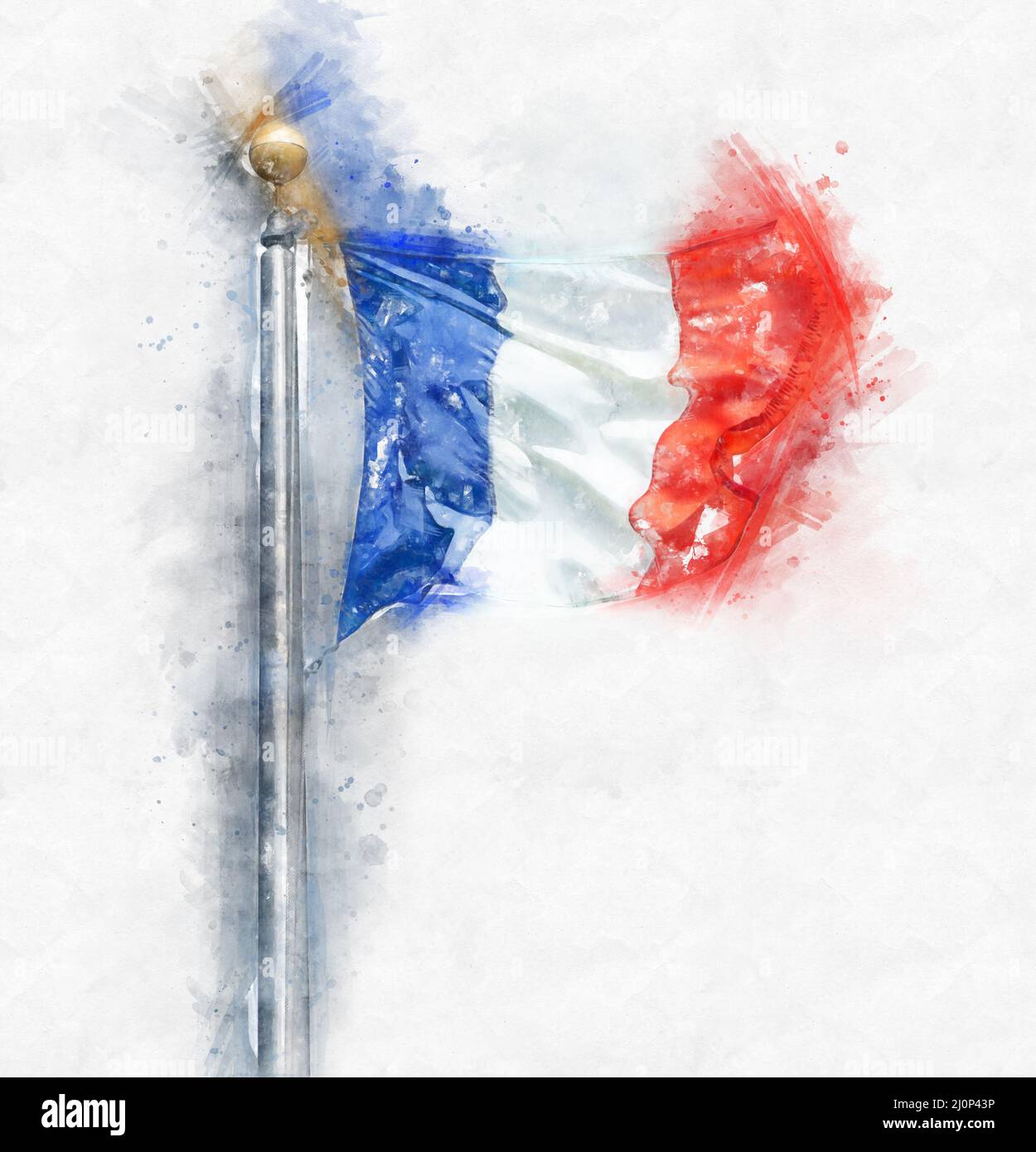 Watercolor painting illustration of Flag of France isolated over white ...