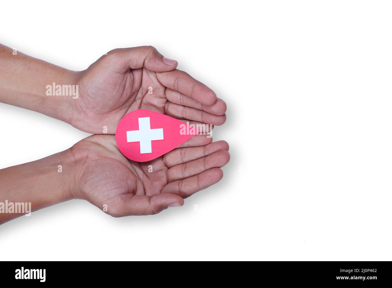 Hands holding blood drop with medical plus sign, give blood donation ...