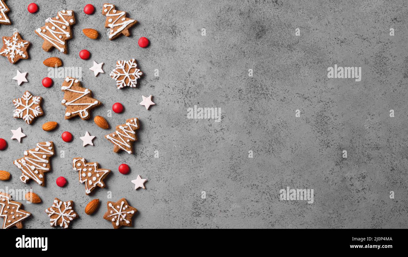 Top view gingerbread cookies with almonds copy space. High quality and ...