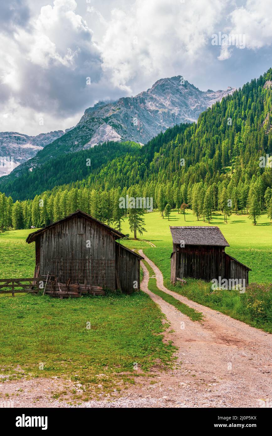 Old alpine hut in the Dolomites Stock Photo - Alamy