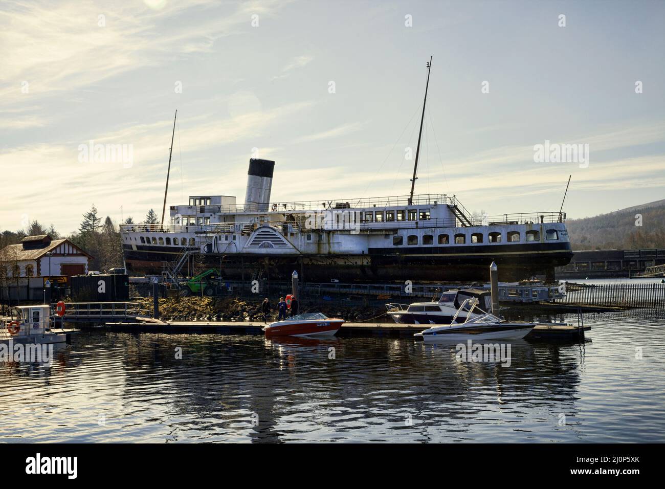 Steam ship Maid of the Loch at Balloch, Loch Lomond, Scotland. Taken ...